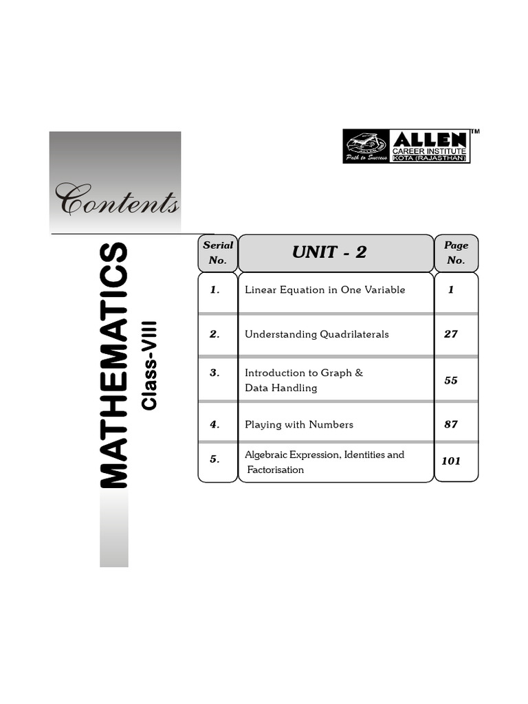 Class - VIII (Mathematics) Unit-2 | PDF