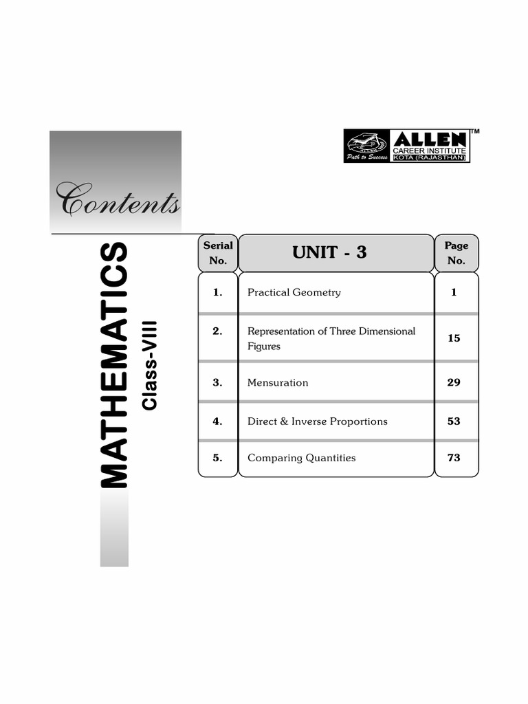 Unit 3 (Mathematics) Class VIII 2019 20 | PDF