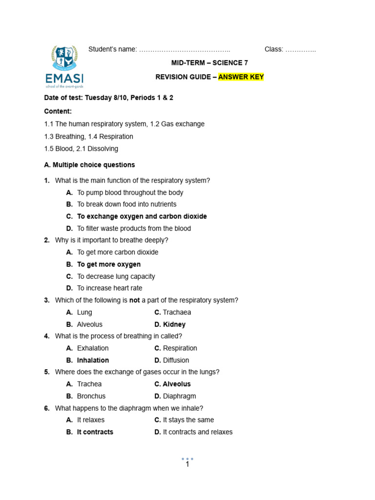 Revision mid-term - Answer key | PDF