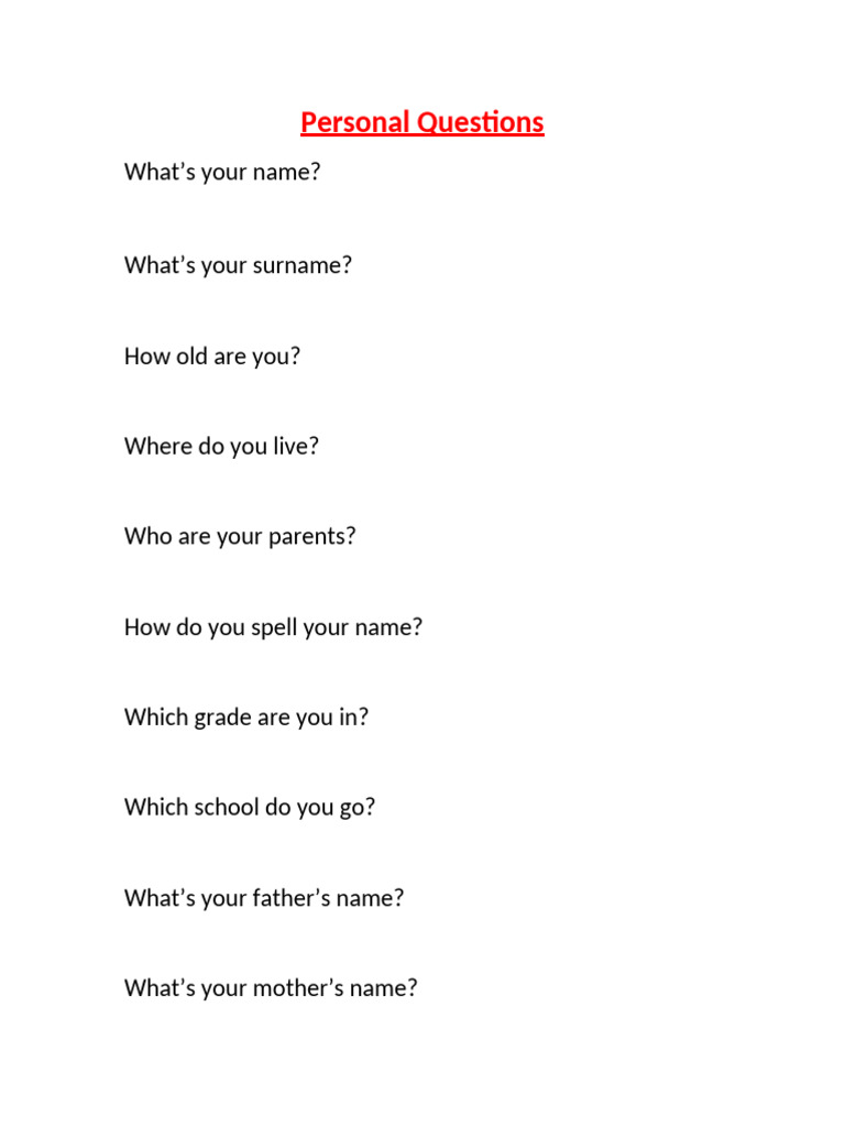 Personal Questions (Starters Movers Flyers) | PDF