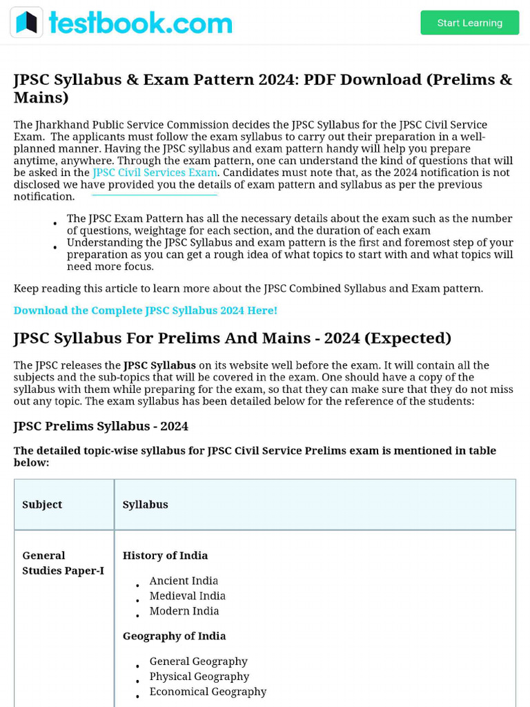 JPSC Syllabus & Exam Pattern 2024 - PDF Download (Prelims & Mains) | PDF