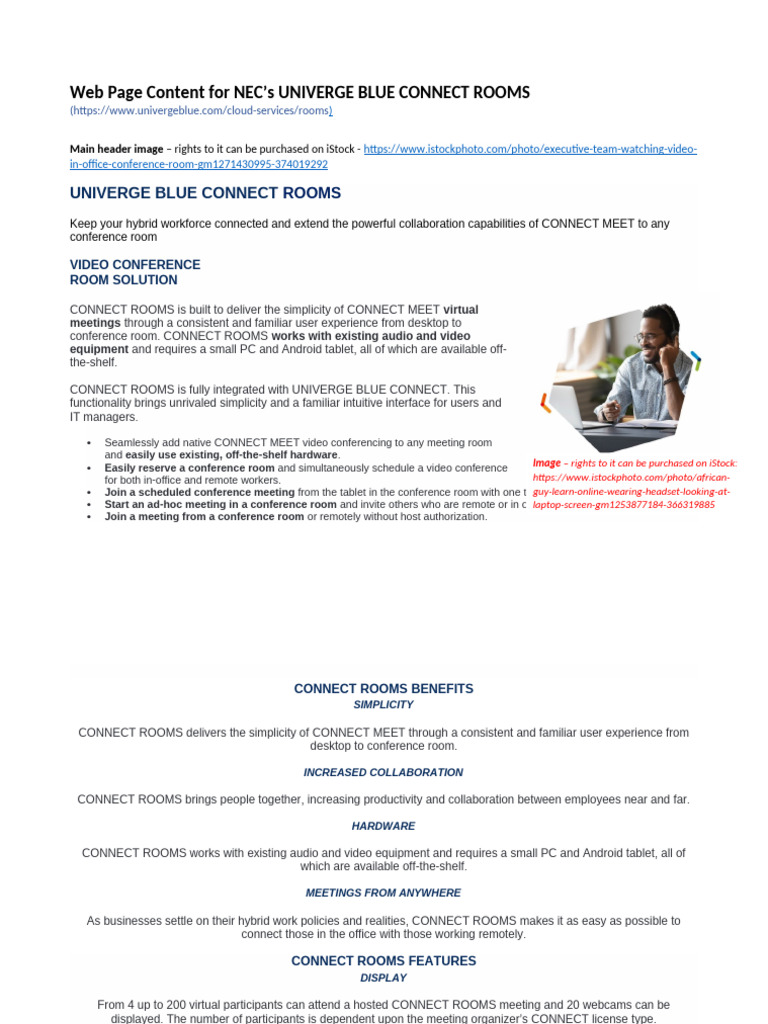 Connect Rooms Web Page Content | PDF