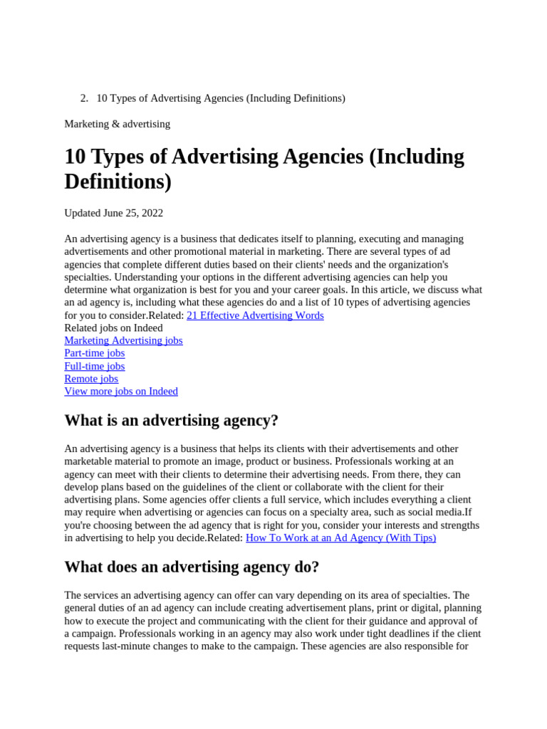 10 Types of Advertising Agencies 1 | PDF