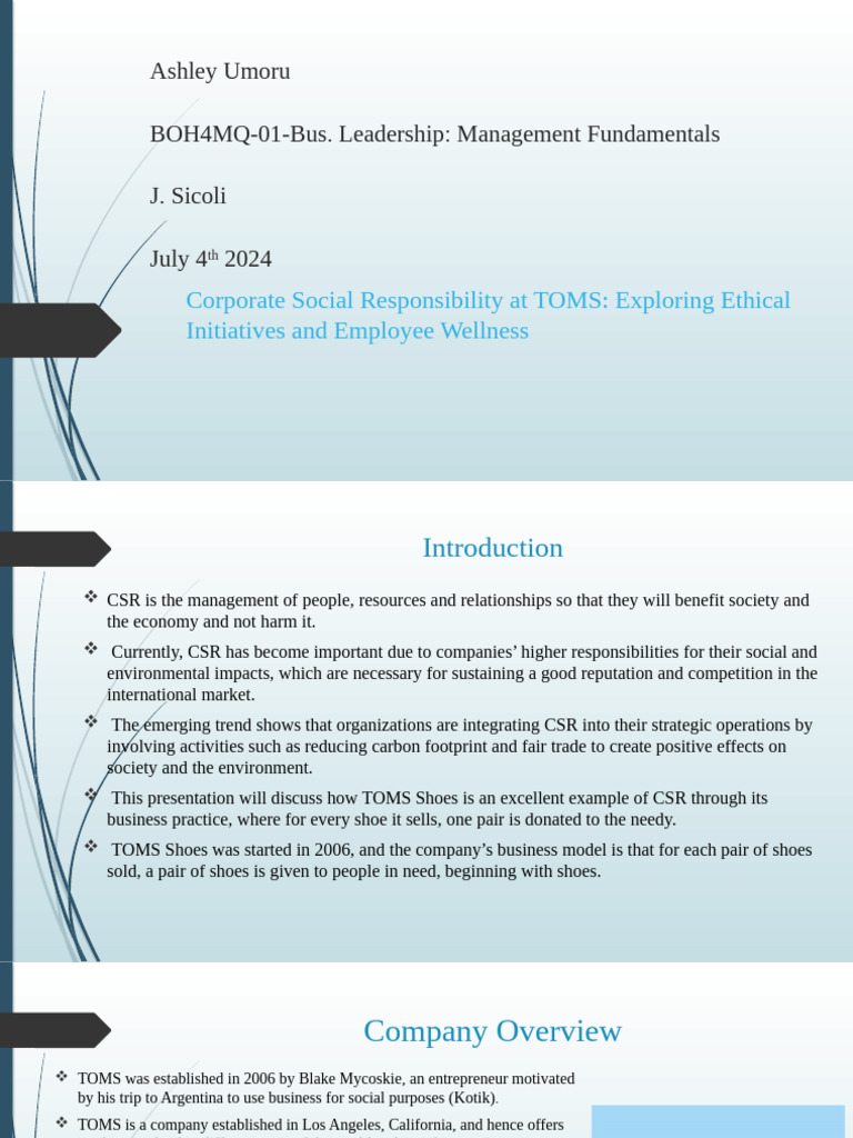 Corporate Social Responsibility at TOMS | PDF