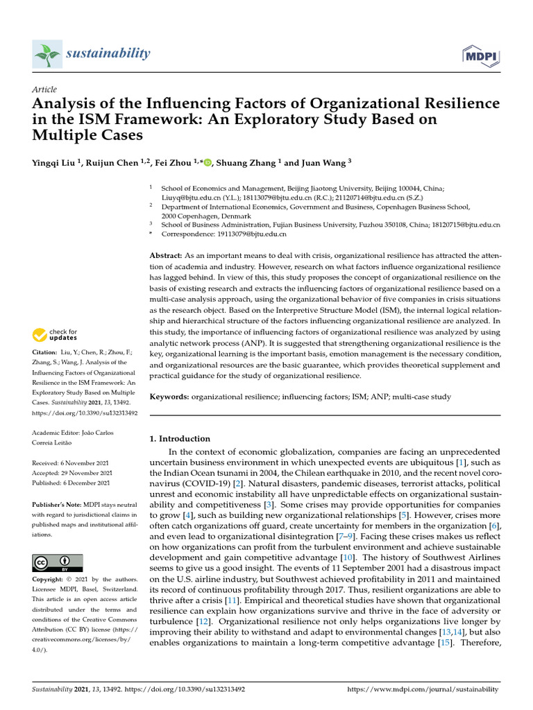 Analyse Des Facteurs D'influence de La Résilience Organisationnelle Dans Le Cadre de l'ISM Une ...