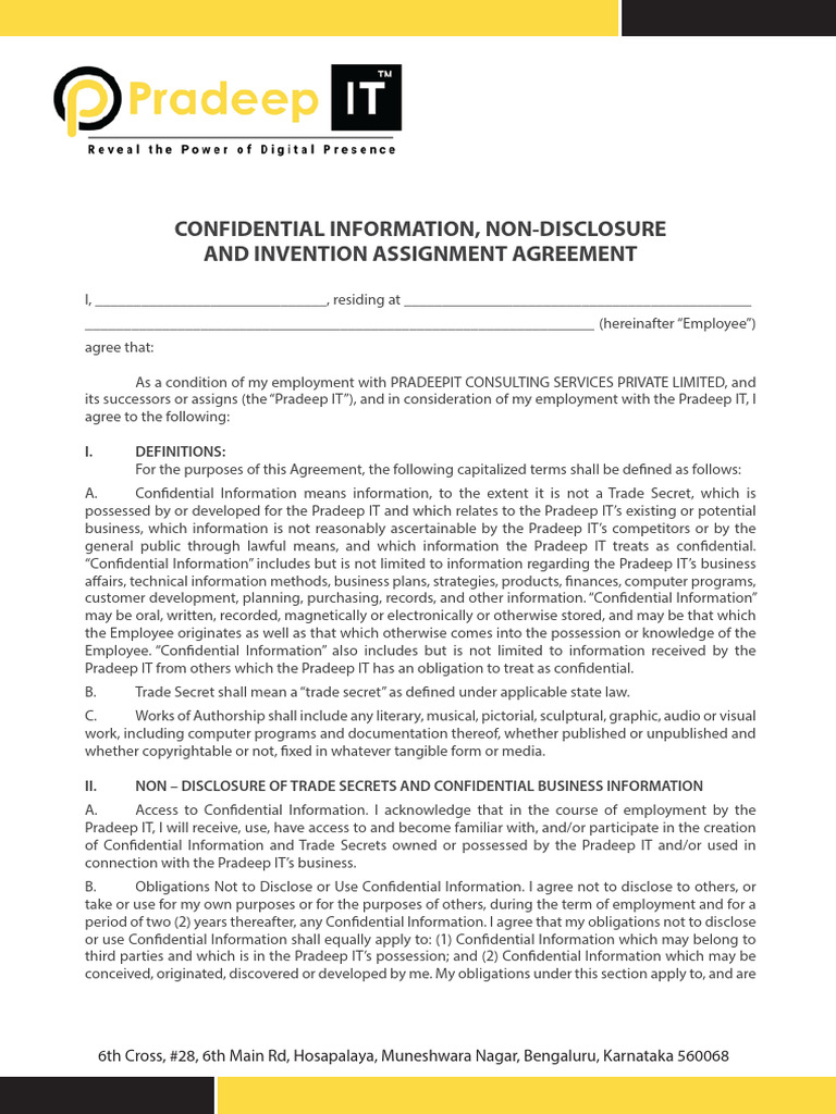 Pradeep IT NDA, Contract Terms and Conditions - SIGNED | PDF