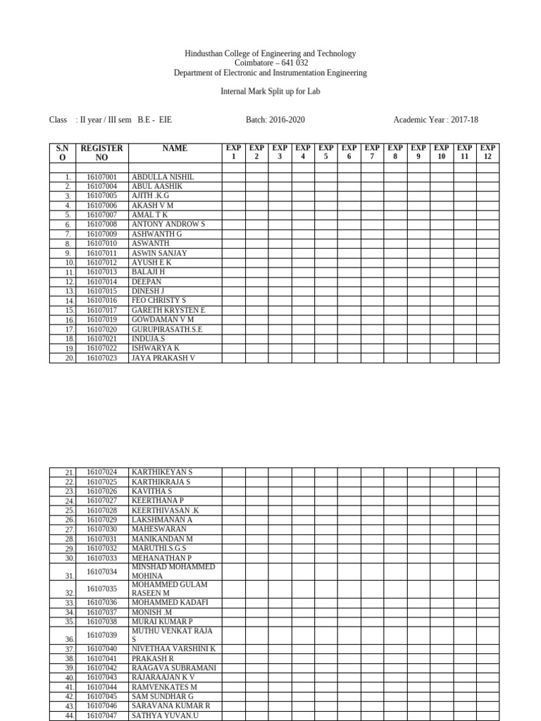 TM Lab Internal Mark Split Up | PDF