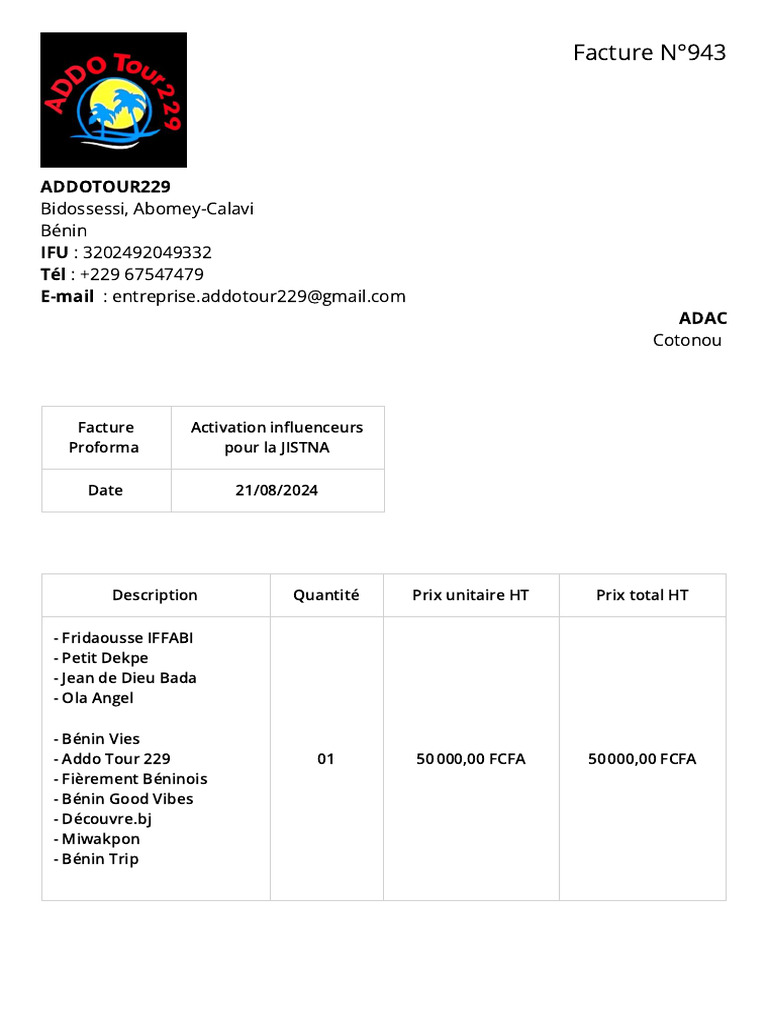 Facture N°943 - ADAC | PDF