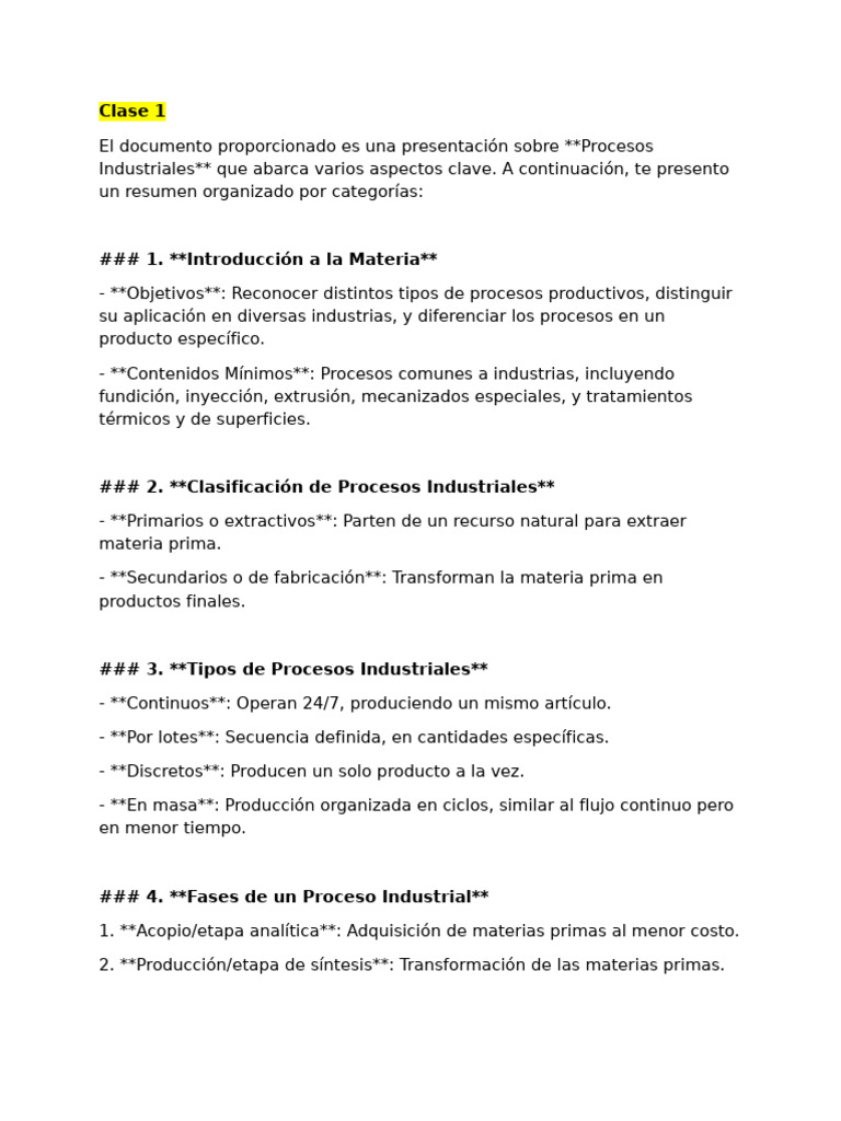 Resumen Procesos Industriales - Mio | PDF