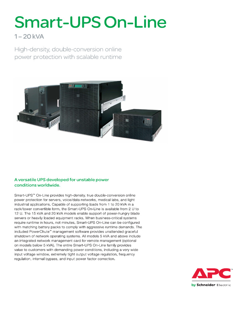 APC Smart UPS SURT 1-20kVA UPS Datasheet - 1 | PDF