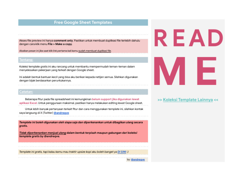 FREE - (Template Absensi Basic) by @andreqve - READ ME! | PDF