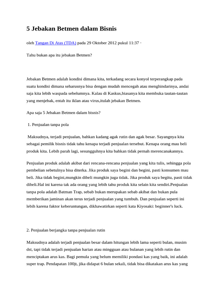5 Jebakan Betmen Dalam Bisnis | PDF