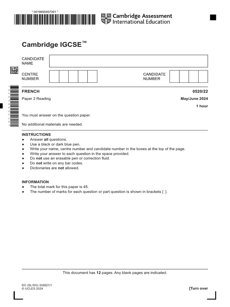 Cambridge IGCSE: French 0520/22 | PDF