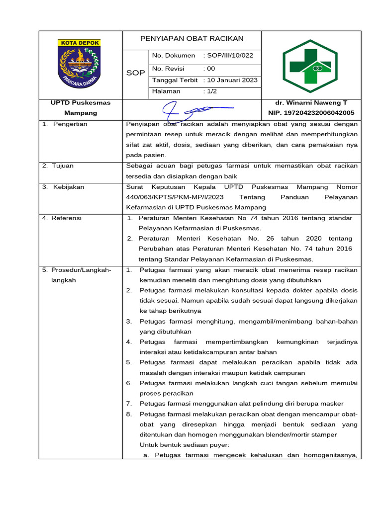 SOP Penyiapan Obat Racikan | PDF