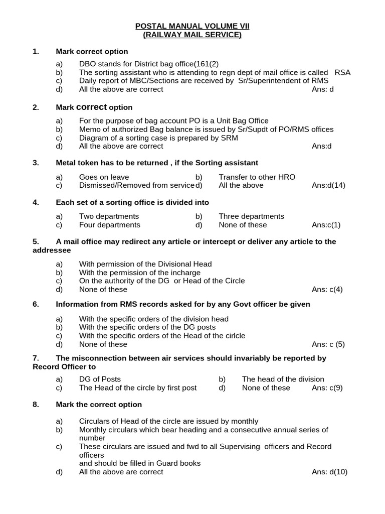 Postal Manual Vol VII | PDF