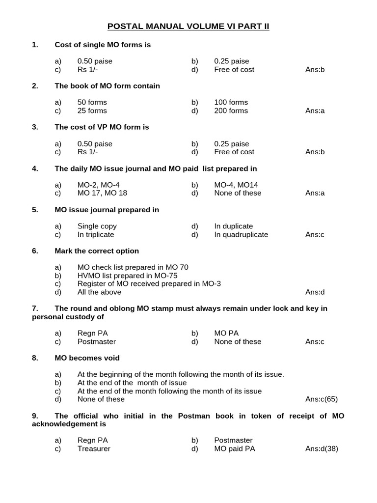 Postal Manual Volume VI Part II | PDF | Payments | Money Order
