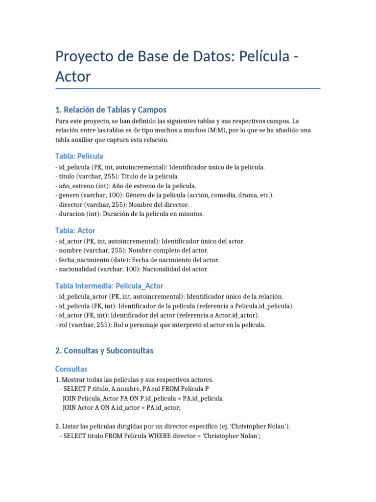 Proyecto_Base_Datos_Pelicula_Actor | PDF