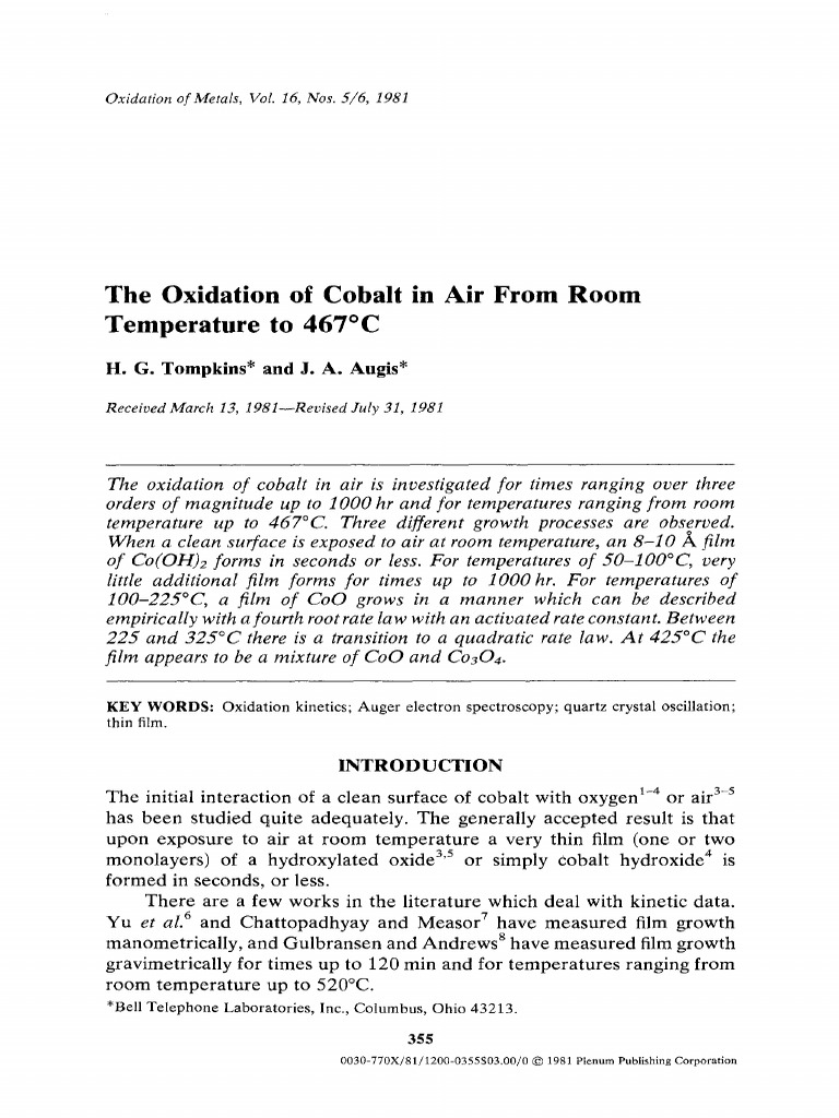 Tompkins (Co Oxdn) 1981 | PDF