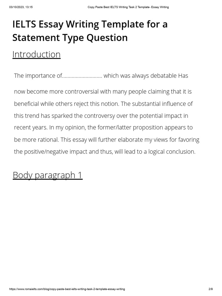 Copy Paste Best IELTS Writing Task 2 Template - Essay Writing | PDF