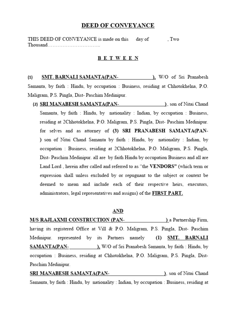 Proforma Sale Deed of Conveyance | PDF