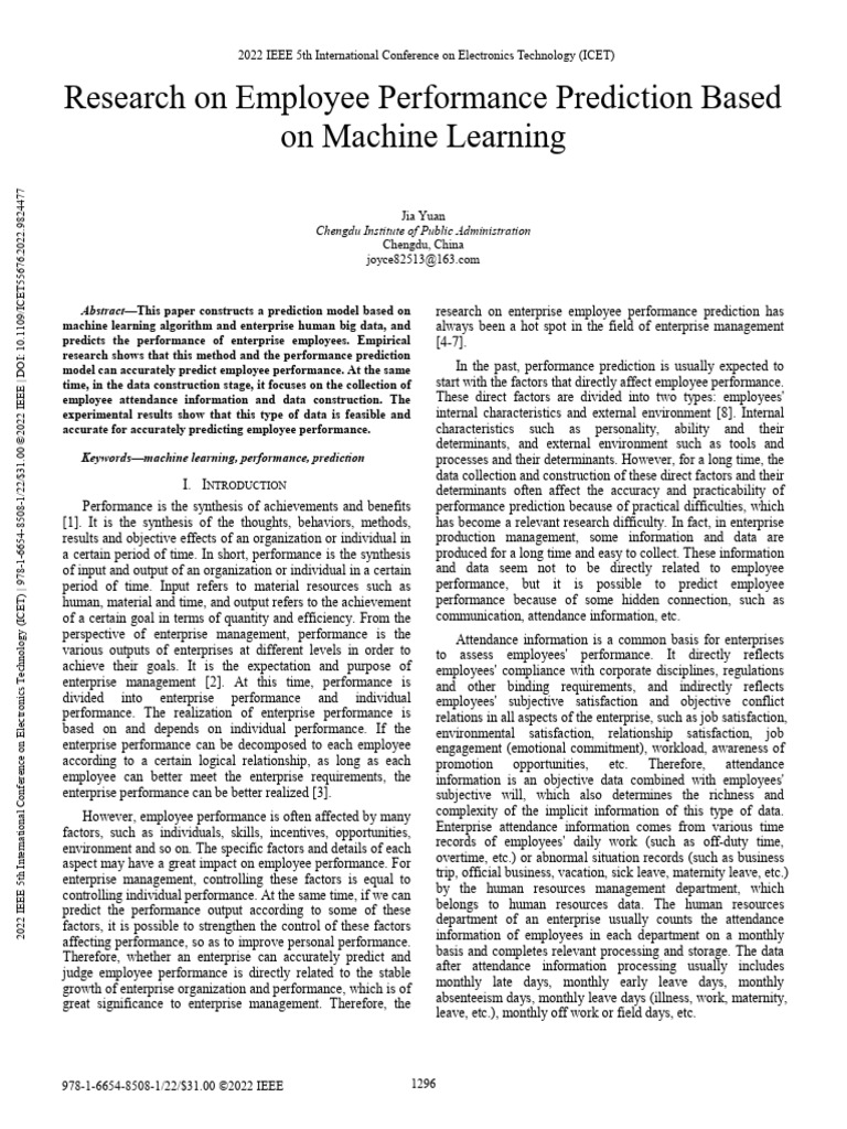 Research On Employee Performance Prediction Based On Machine Learning | PDF