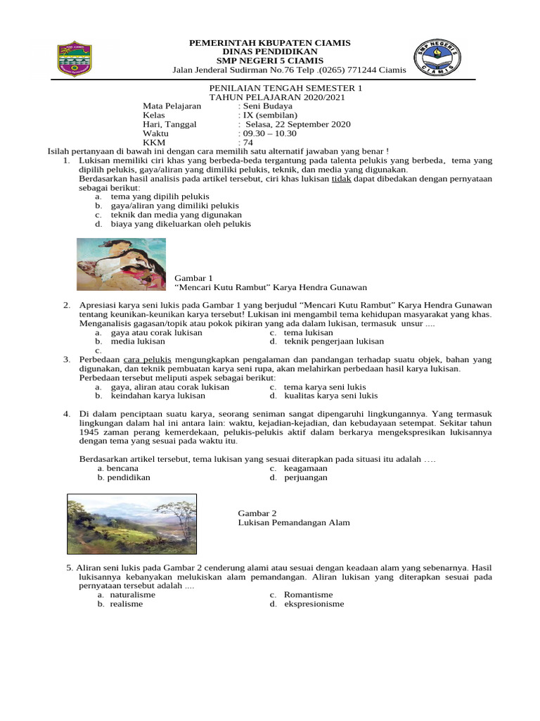 Soal PTS 2020 Ganjil SENBUD | PDF