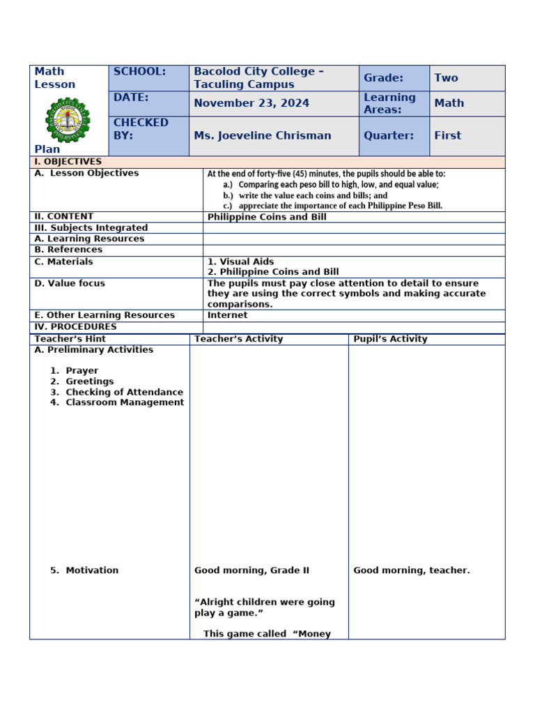 Math-Lesson-Plan | PDF | Currency | Behavior Modification