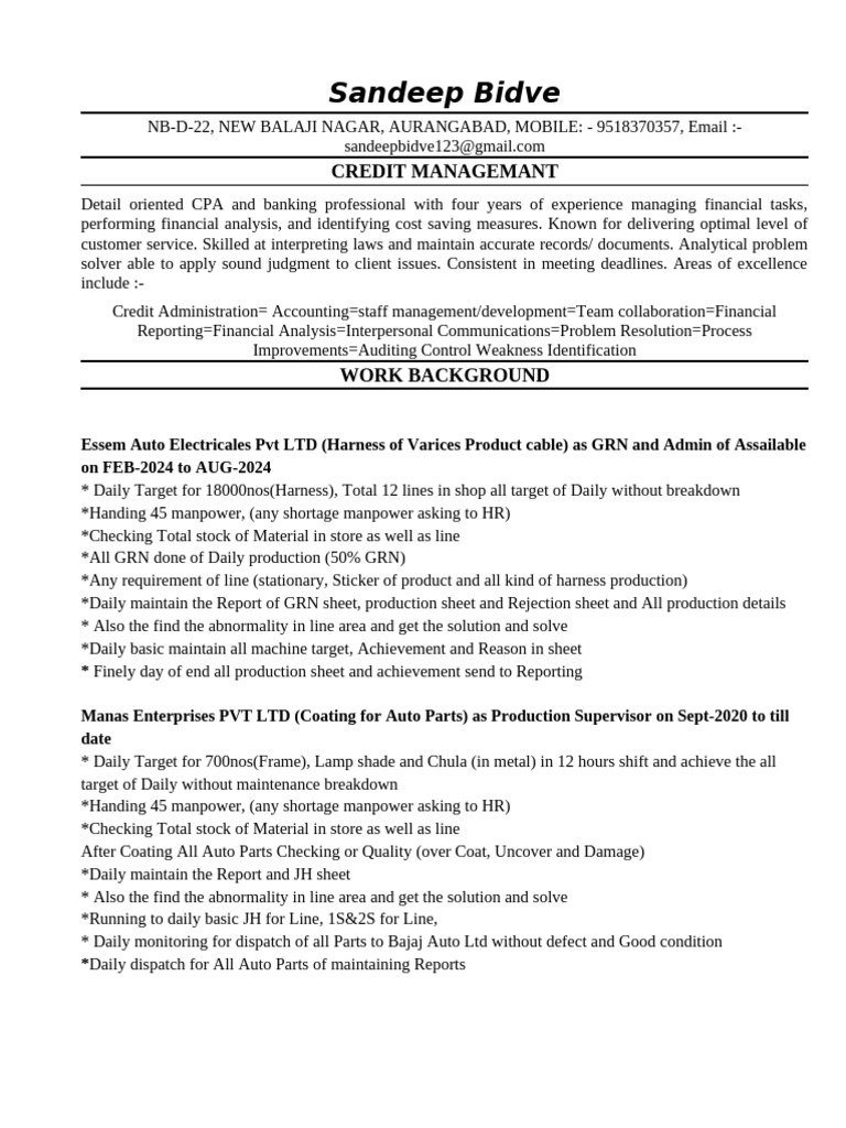 Update Resume of Sandeep Bidve | PDF