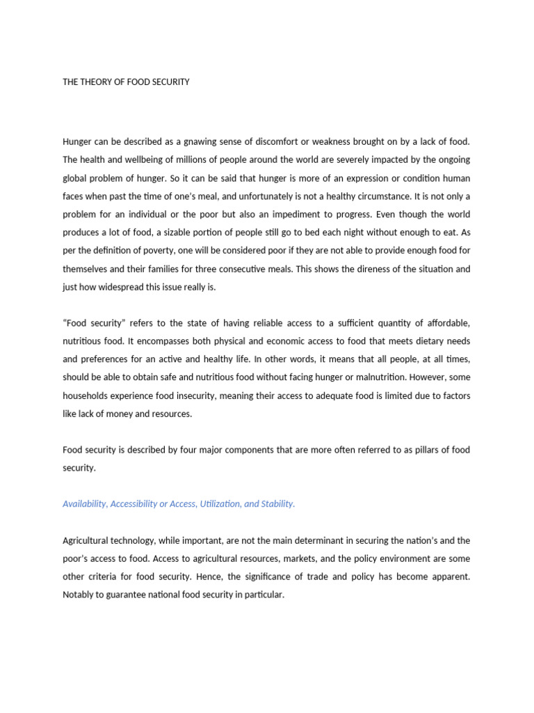 The Theory of Food Security | PDF