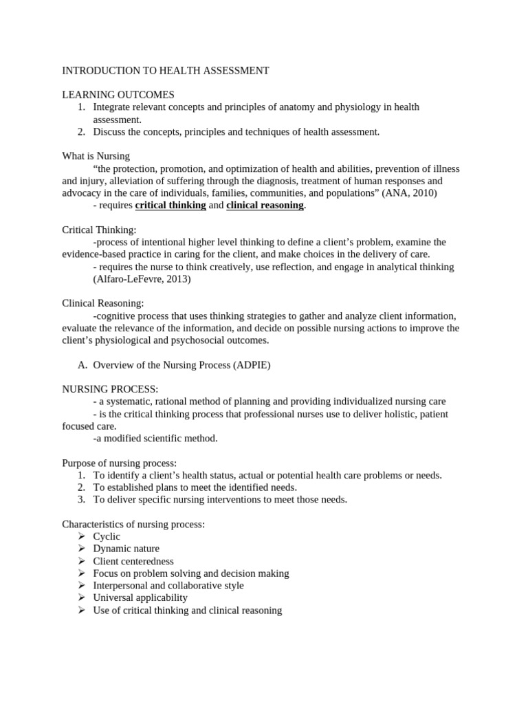 Introduction To Health Assessment Chapter 1 | PDF