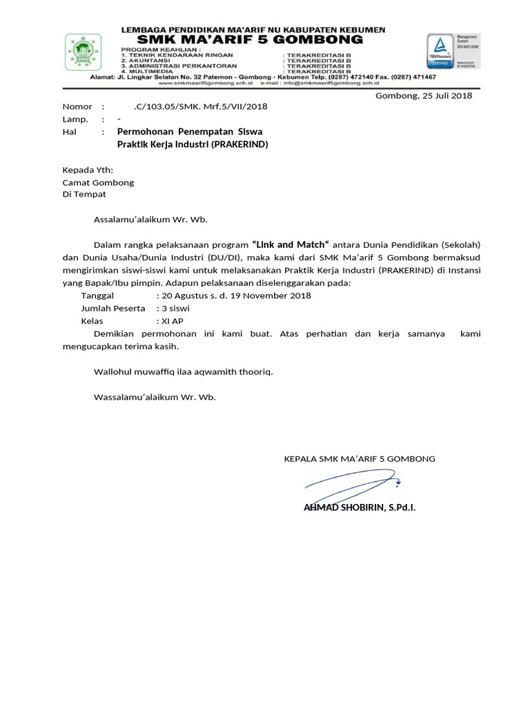 surat permohonan Kec Gombong | PDF