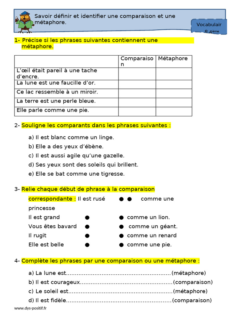 Exercices Comparaison Et Métaphore | PDF