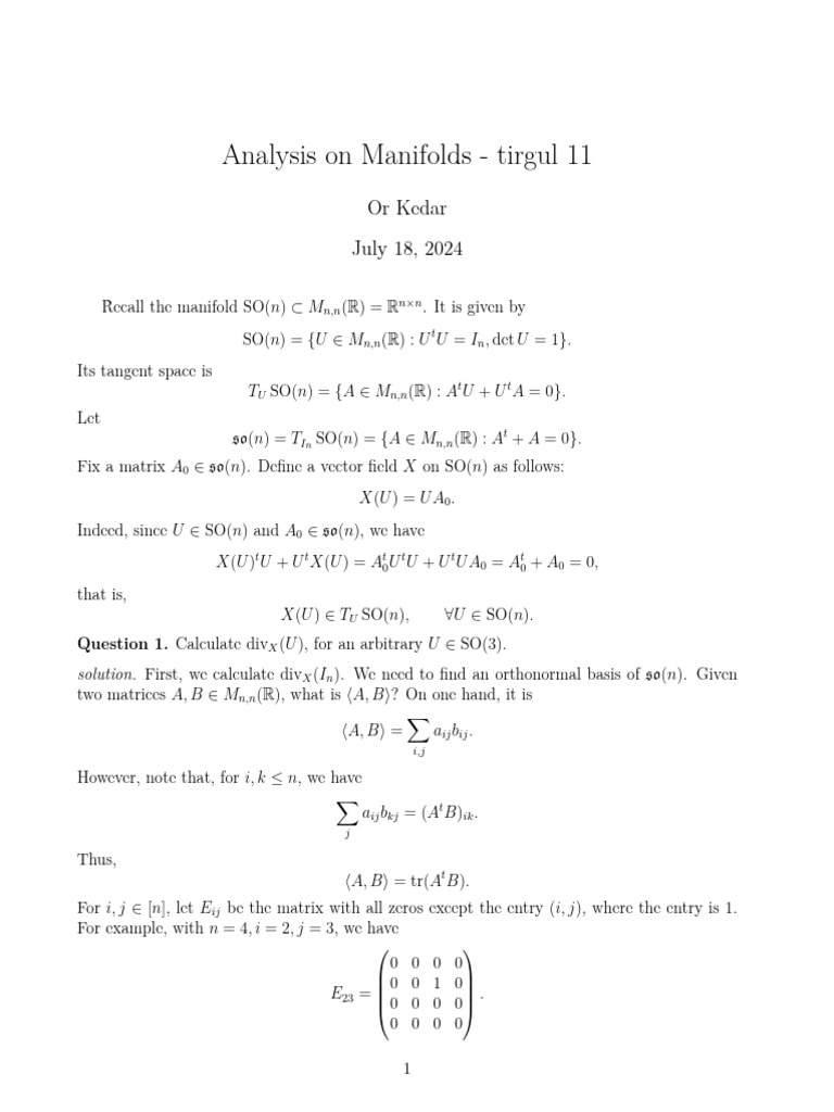 Analysis On Manifolds Tirgul 11 | PDF