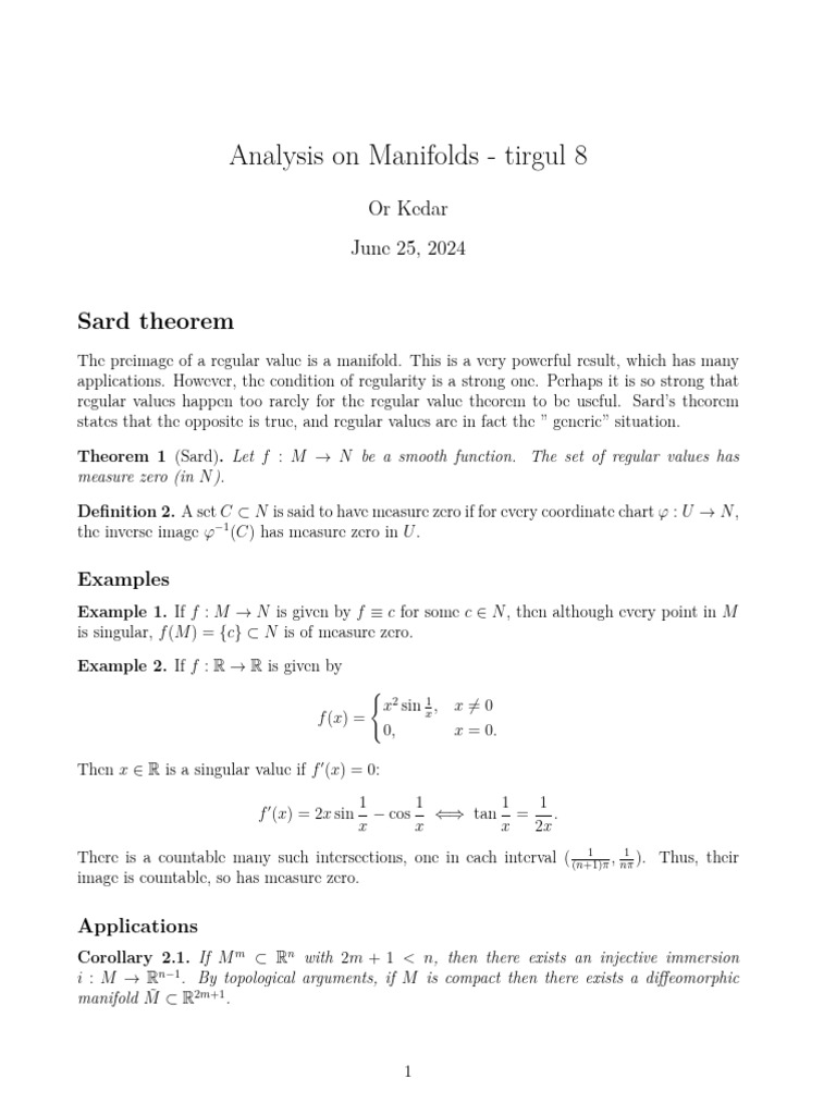 Analysis on Manifolds tirgul 8 | PDF