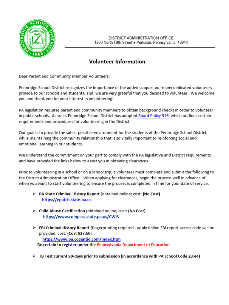 2016-2017 - Volunteer Procedures | PDF