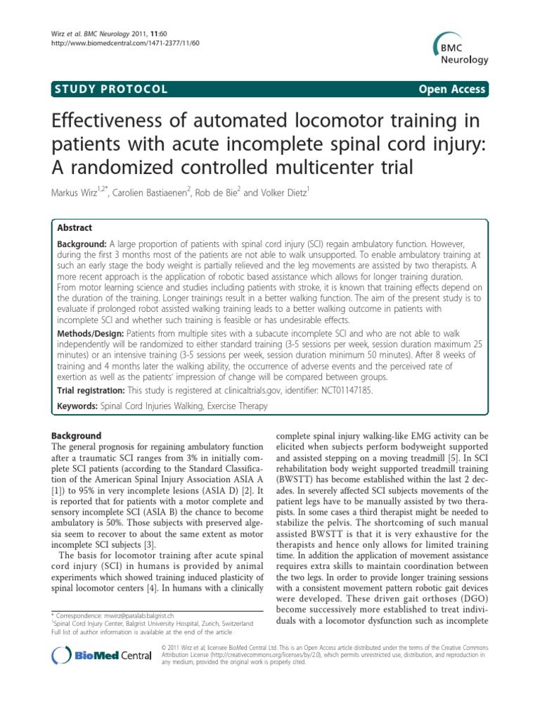 Effectiveness of Automated Locomotor Training | PDF | Spinal Cord ...
