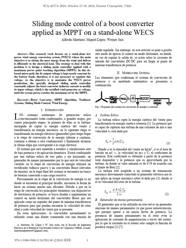 Sliding Mode Control of A Boost Converter Applied As MPPT On A Stand-Alone WECS | PDF