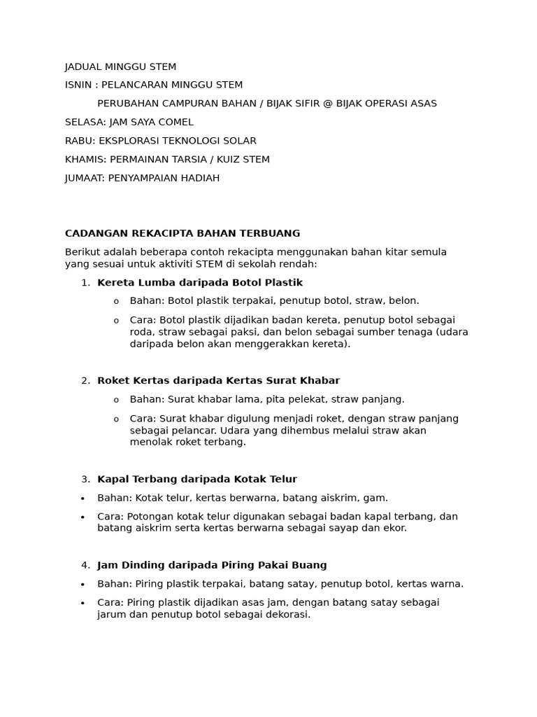 Jadual Minggu Stem | PDF
