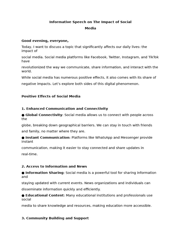 Informative Speech On The Impact of Social Media | PDF