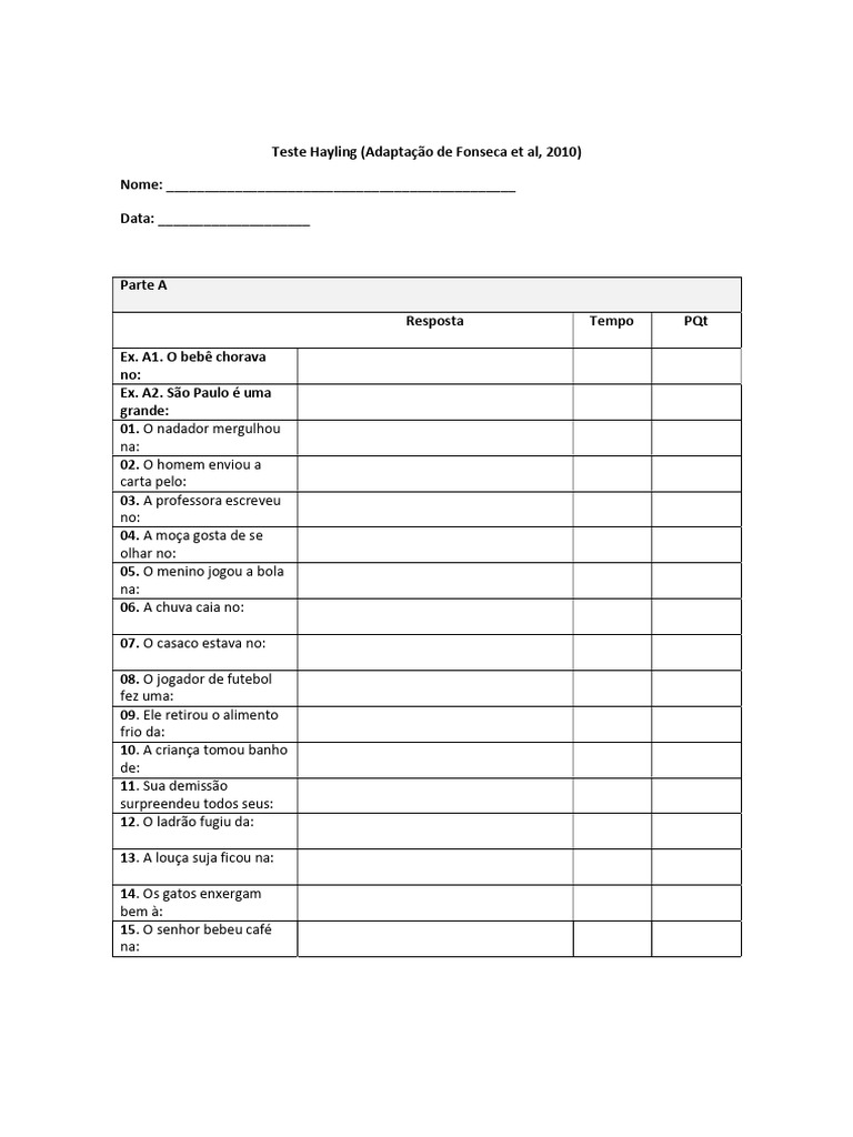 Teste de Hayling | PDF