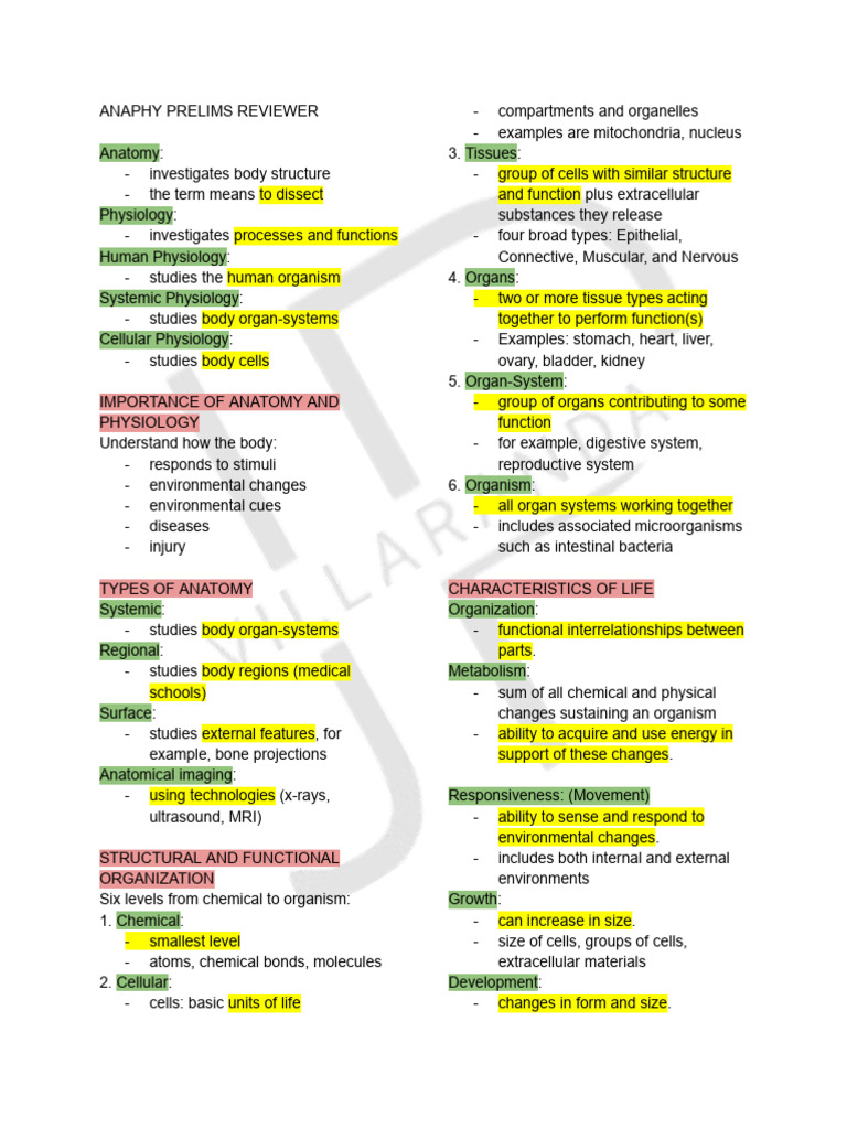 Anaphy Prelims Reviewer | PDF