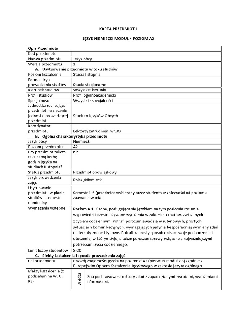 M4 Momente A2 Karta Przedmiotu - 09.2024 | PDF