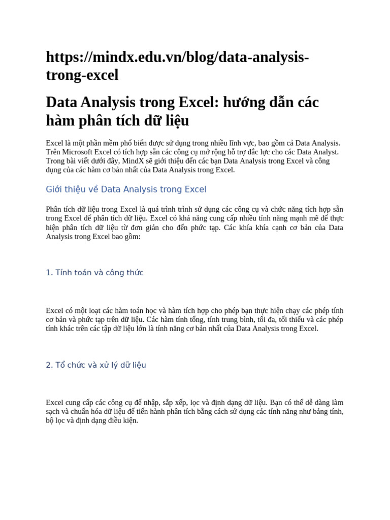 2.2 - Data Analysis trong Excel - hướng dẫn các hàm phân tích dữ liệu | PDF
