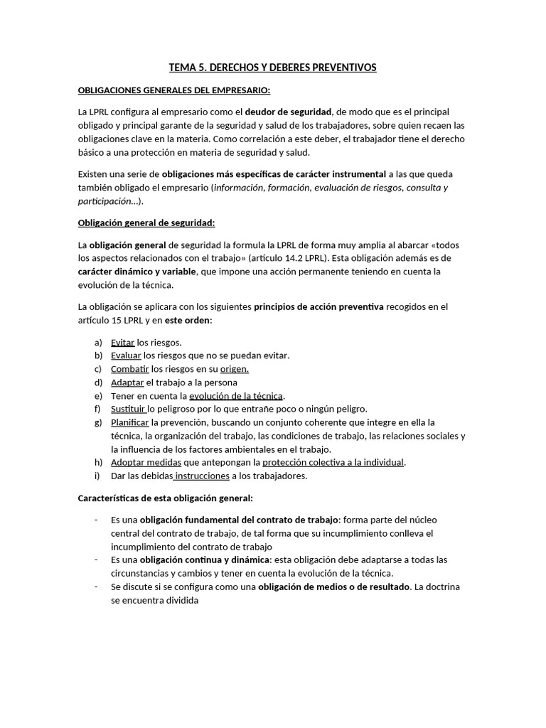 TEMA5. Derechos y Deberes Preventivos | PDF
