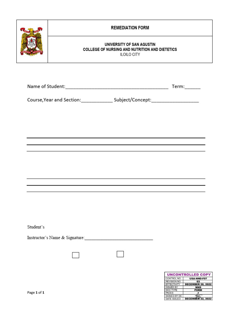 USA NND F07 Remediation Form | PDF