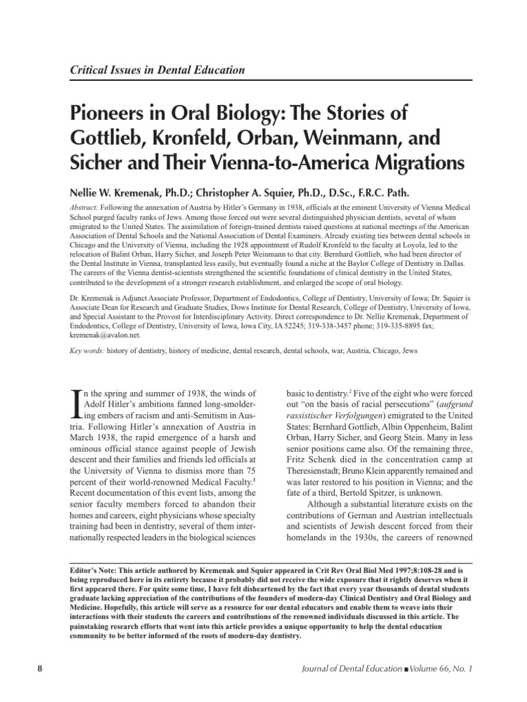 Pioneers in Oral Biology The Stories of | PDF