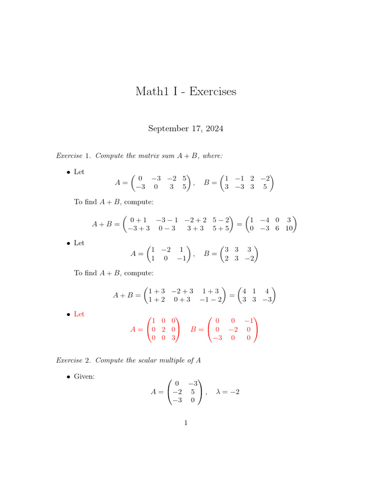 Linear Algebra Exercises | PDF