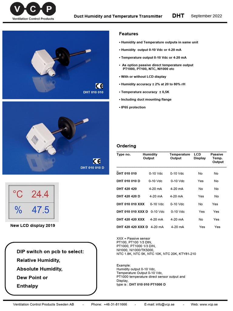 Duct Humidity Temperature Transmitter DHT | PDF