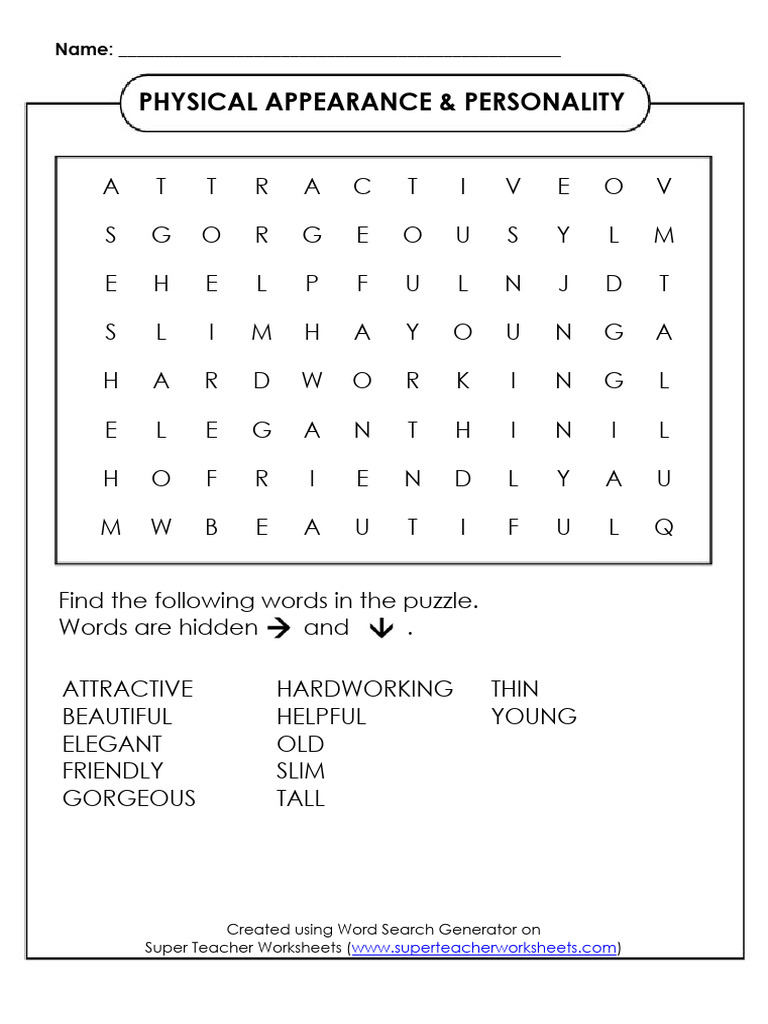 Super Teacher Worksheets PHYSICAL APPEARANCE PERSONALITY BEGINNER | PDF