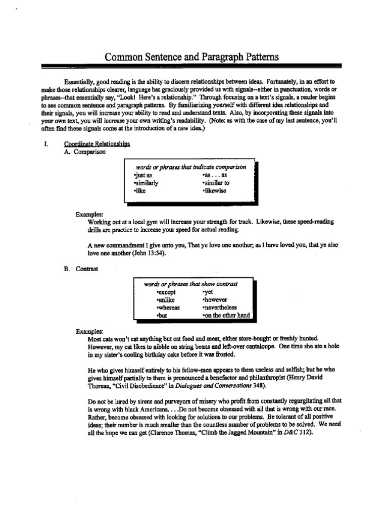 13-Common Sentence and Paragraph Patterns | PDF